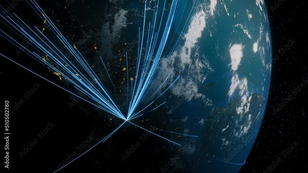 Earth in Space. Blue Lines connect Mexico City, Mexico with Cities ...