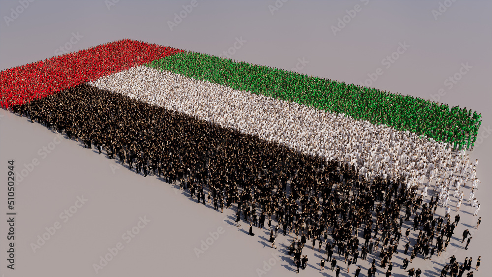 Aerial view of a Crowd of People, congregating to form the Flag of ...
