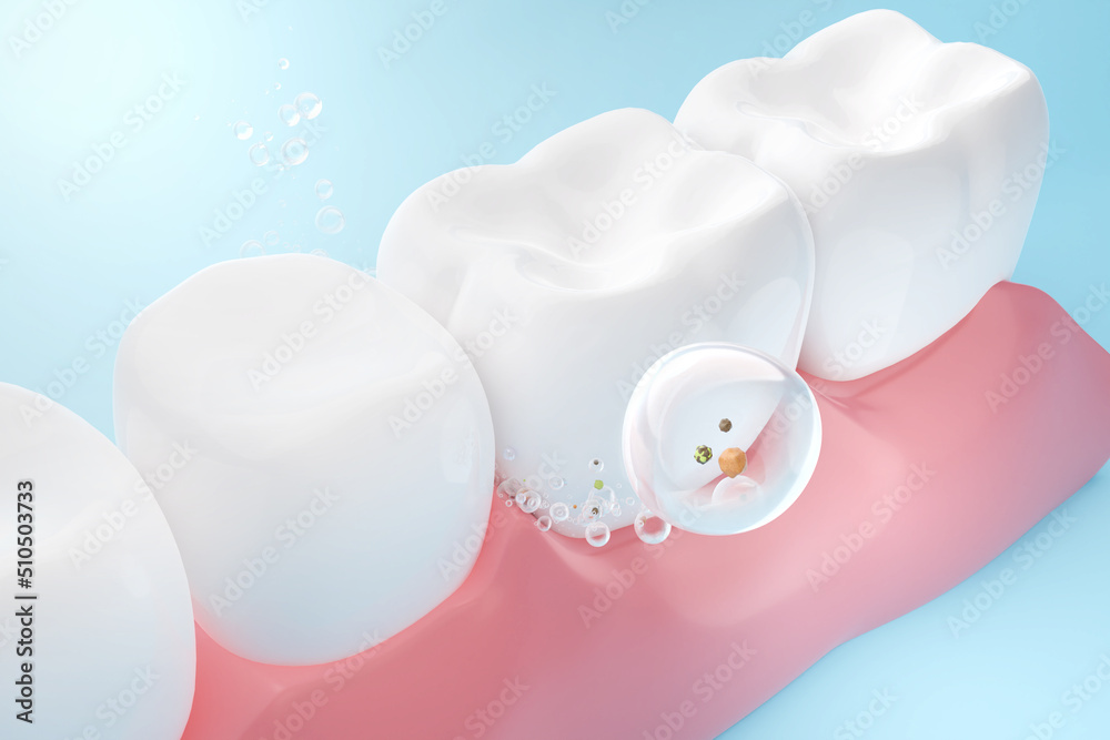Bubble of toothpaste clean foods stuck between teeth and protect oral ...
