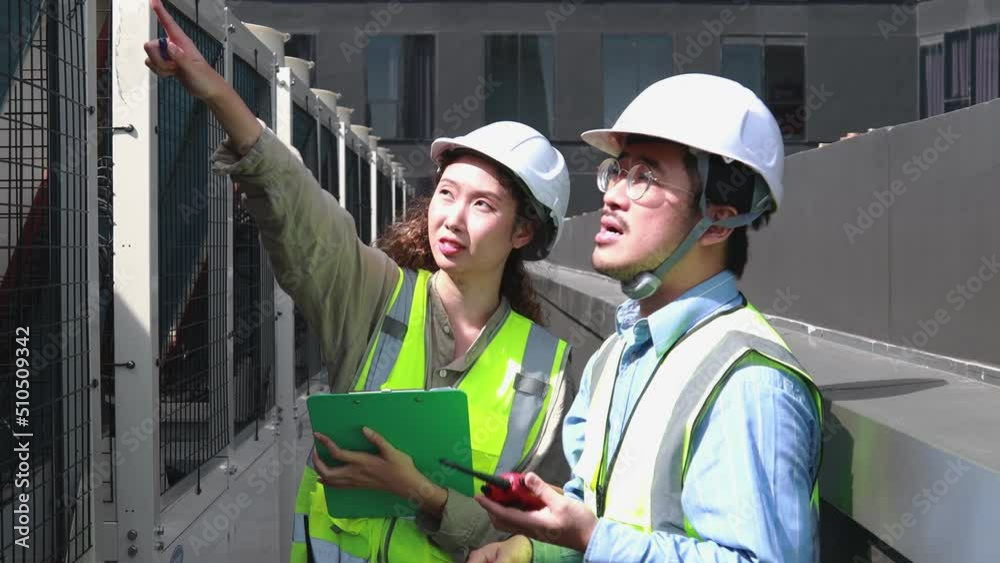 Engineer under checking the industry chilled water fan coil unit air ...