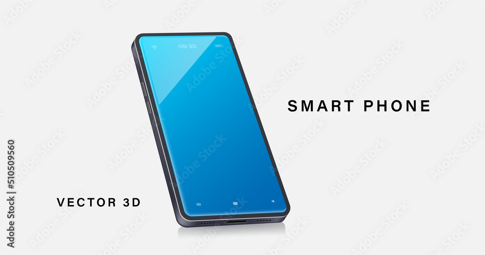 Smartphone with blue screen in front view,vector 3d virtual on white ...