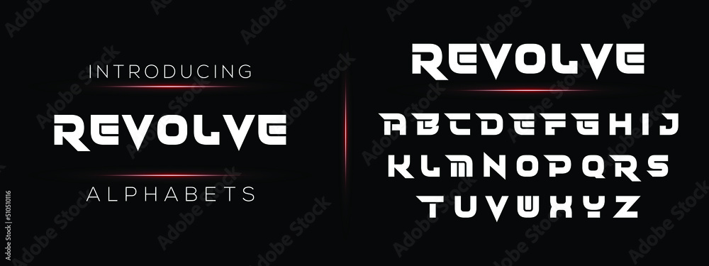 REVOLVE Tech Modern Alphabet Letter Font. Typography luxury style fonts for technology, digital ...