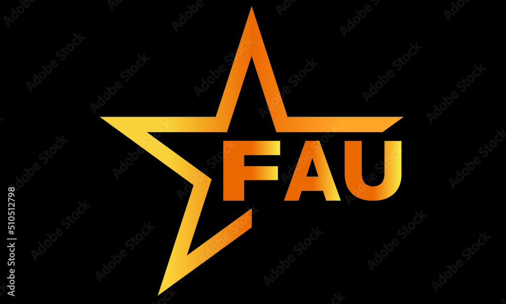 FAU golden luxury star icon three letter logo design vector template ...