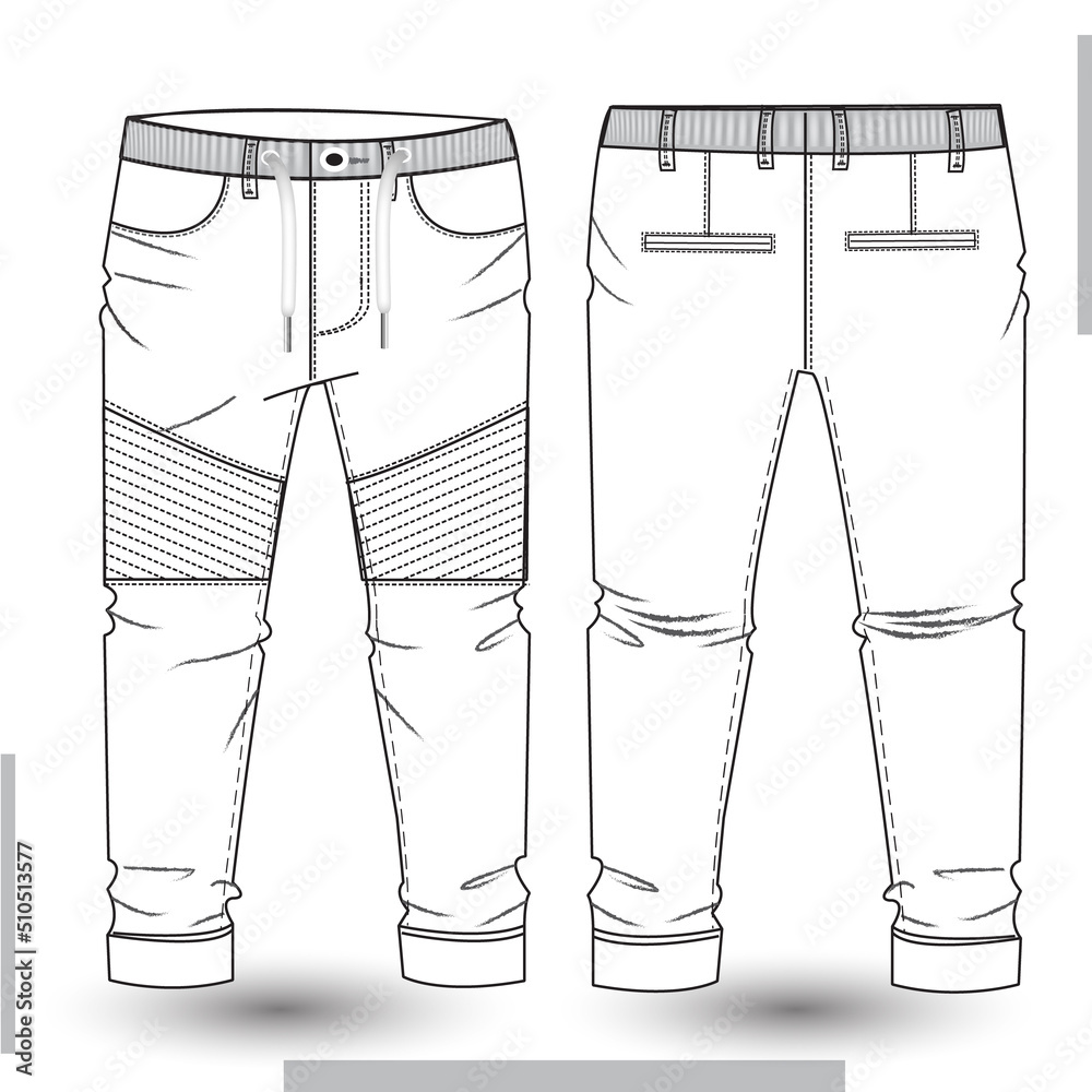 Denim Pant flat sketch design template. Men’s denim long pant Technical ...