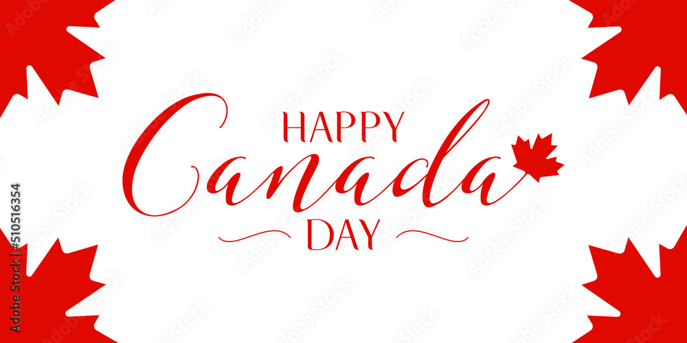 Happy Canada Day horizontal banner design layout with text and paper ...