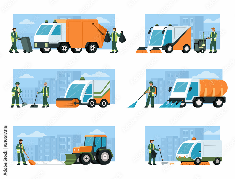 urban cleaning transport. trucks tractors heavy machines for cleaning ...