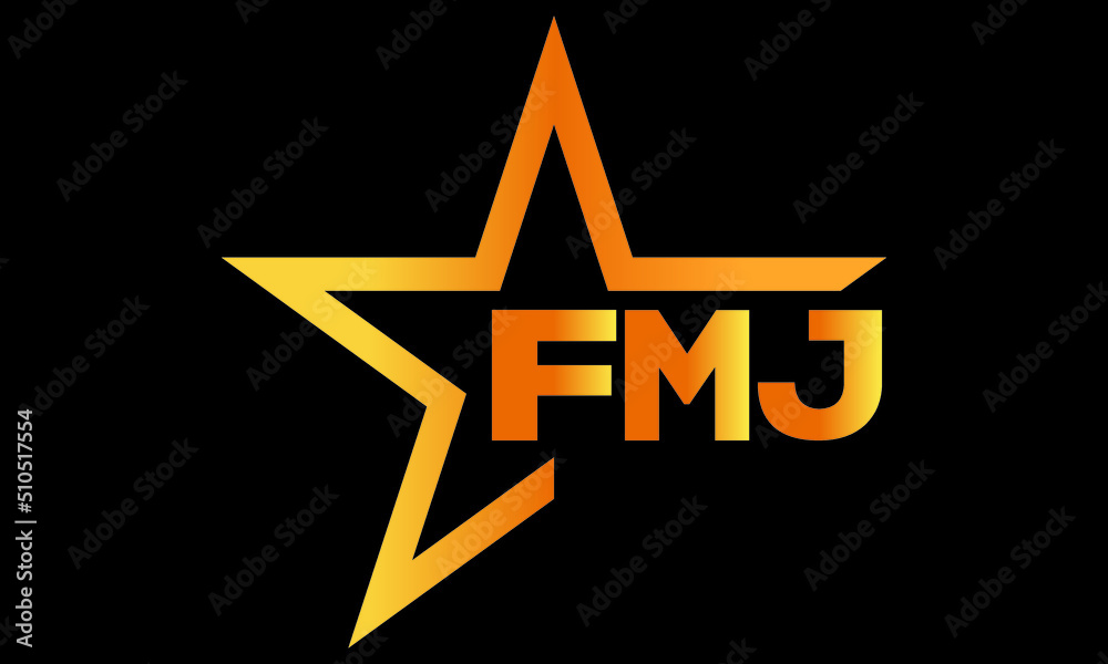 FMJ golden luxury star icon three letter logo design vector template ...