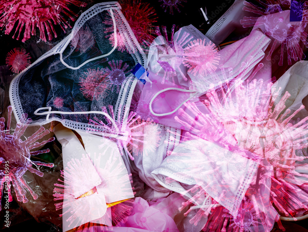 Used surgical face mask in trash. Medical waste management. Disposal ...