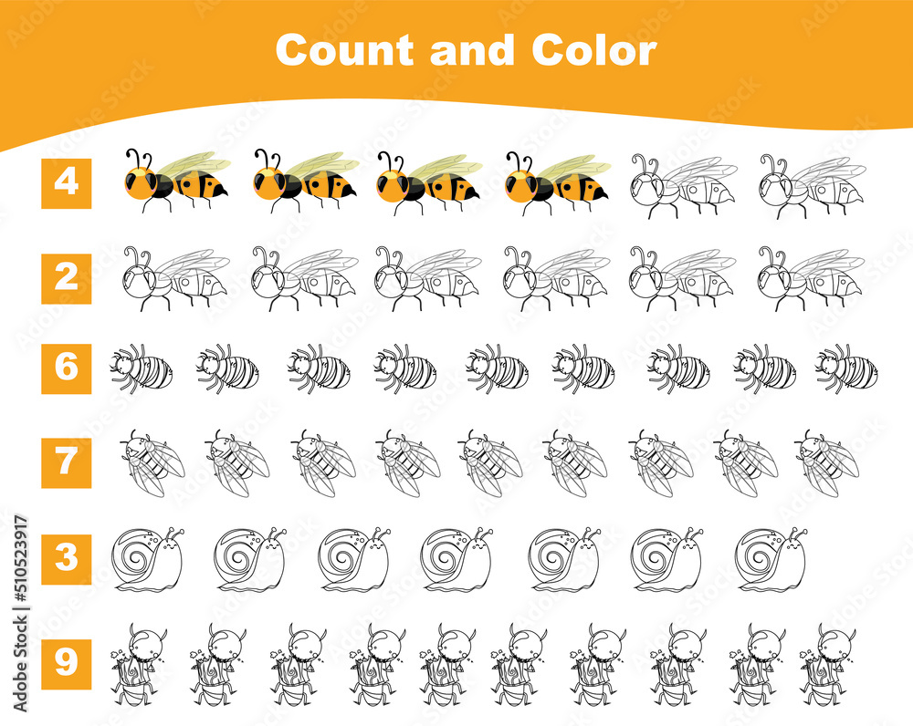 Count and Color worksheet for children. Educational printable about ...