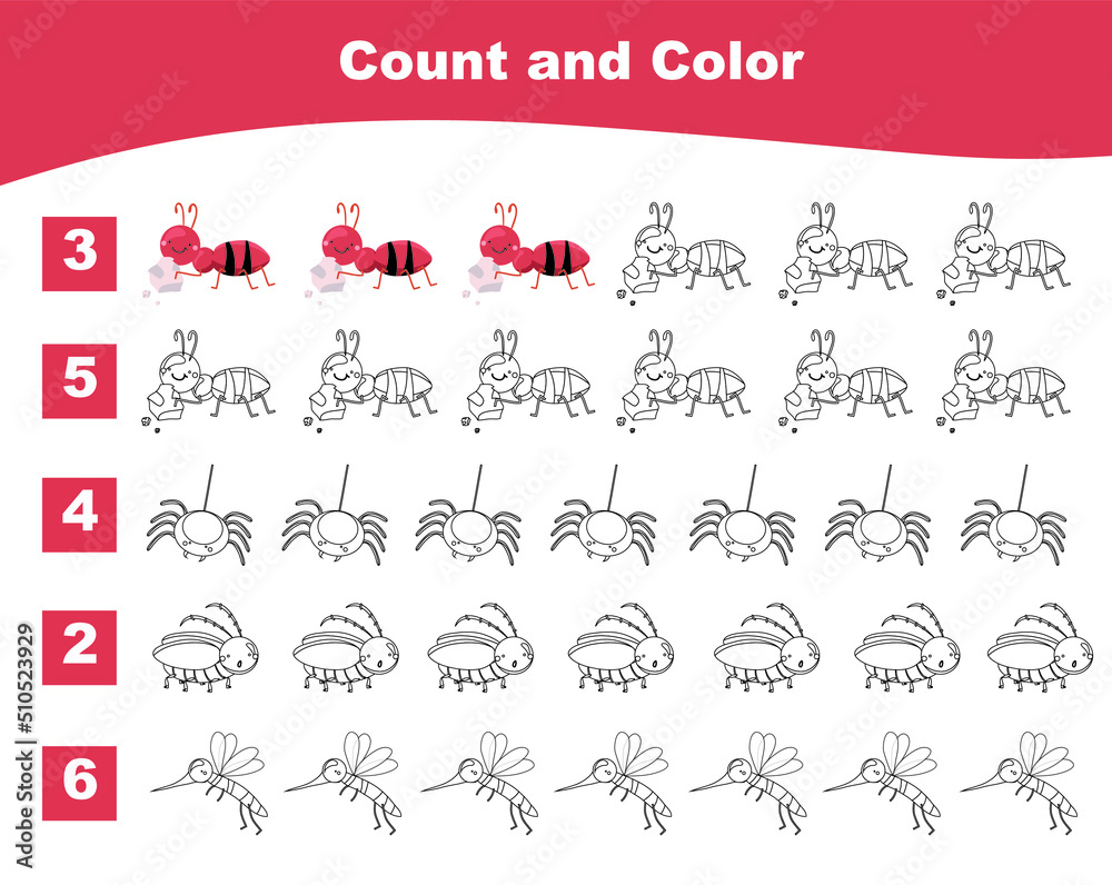 Count and Color worksheet for children. Educational printable about ...