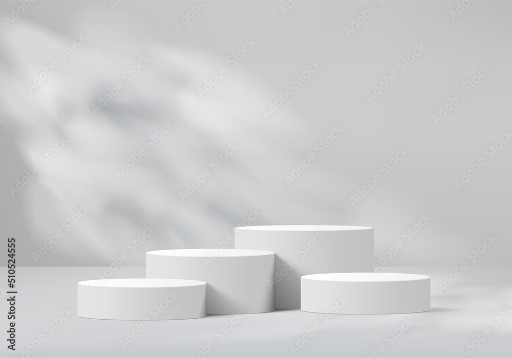 3d gray background product display podium scene with leaf geometric ...