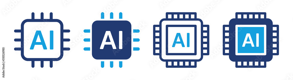 AI chip icon circuit vector set. Artificial intelligence on CPU ...
