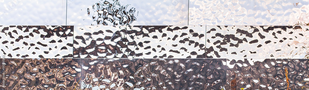 3D waves optics metal surface. Structural metal for facade cladding or interior design. 3D ...