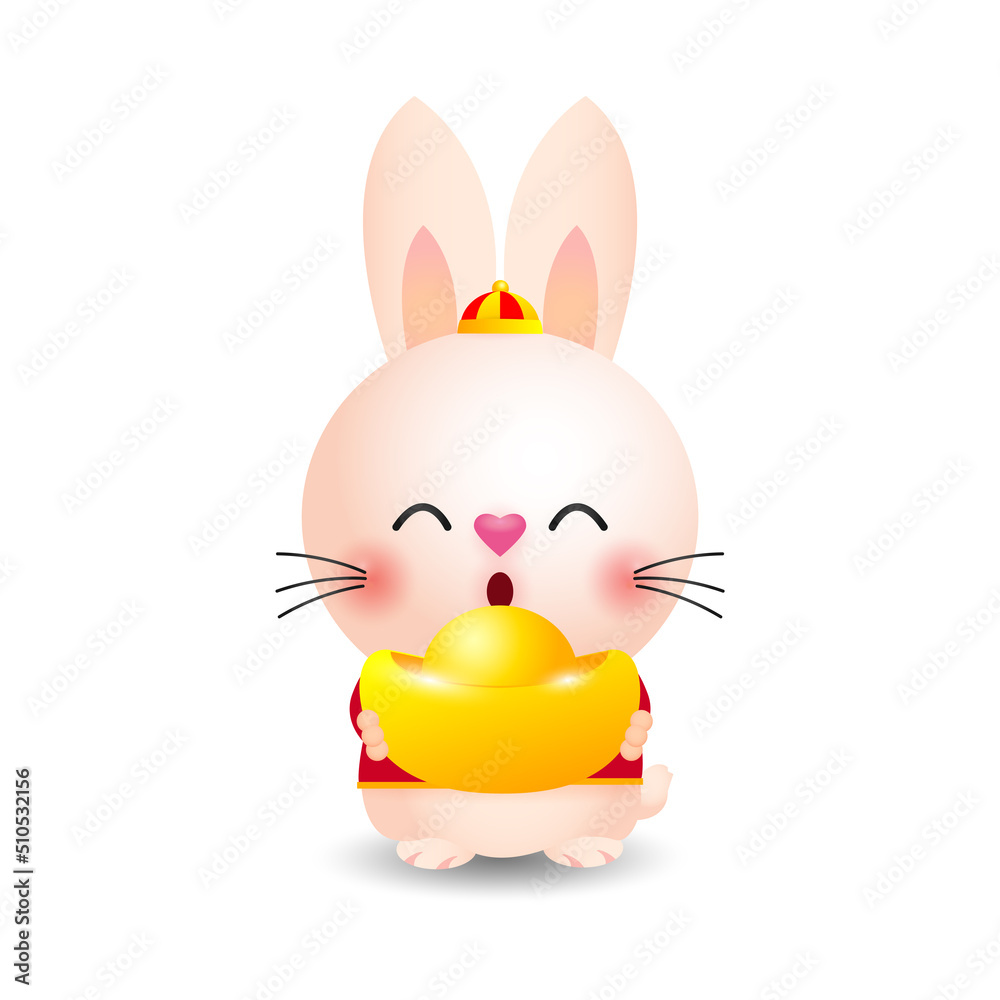 Happy Chinese new year 2023 greeting card, Cute Little rabbit holding ...