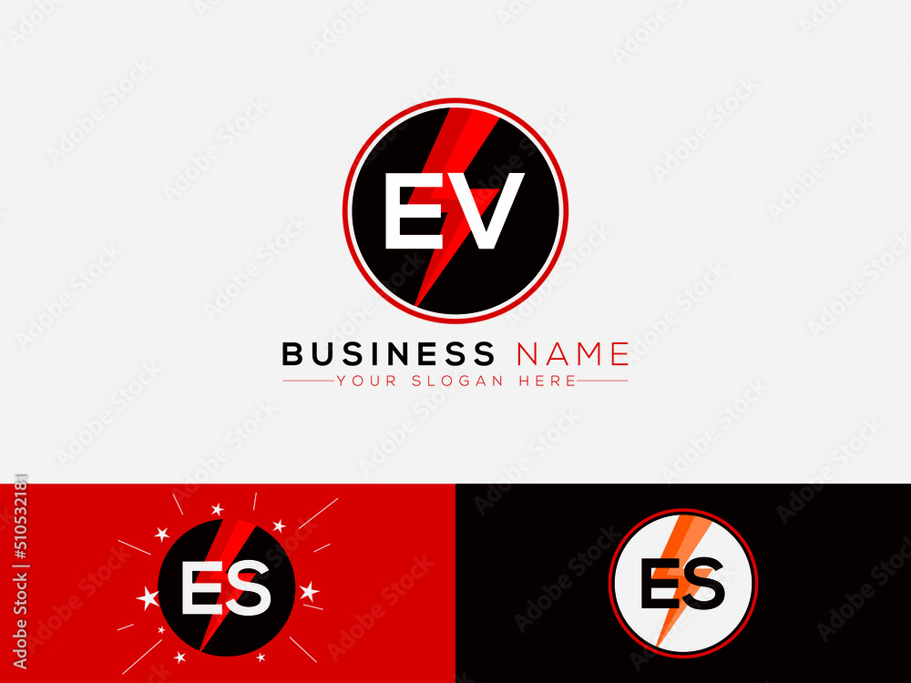 Powerful EV Logo Icon, Letter Ev ve Logo Image Design For Electrical ...