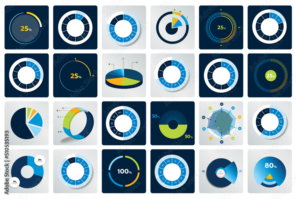 Big set of round, circle chart, graph. Simply color editable ...