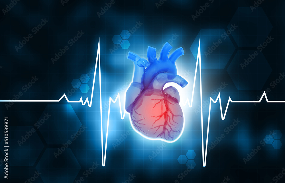 Ecg graph with human heart background, 3d illustration. Stock ...