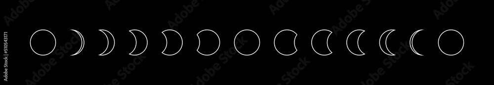 Vecteur Stock Thin line Moon phases astronomy icon set on black ...