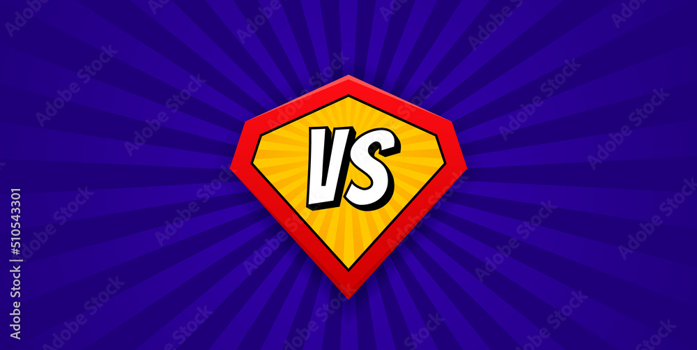 Vs on superhero shield isolated on blue backdrop in retro comic style ...