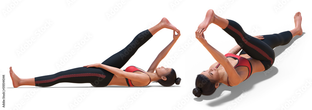 Back and Left Profile Poses of a virtual Woman in Yoga Reclining Hand ...