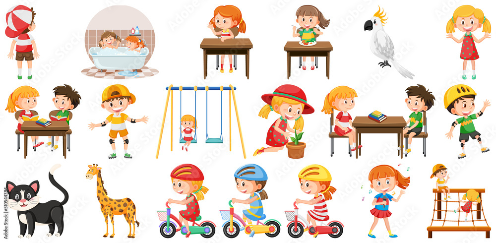 Set of cute kids and objects Stock Vector | Adobe Stock