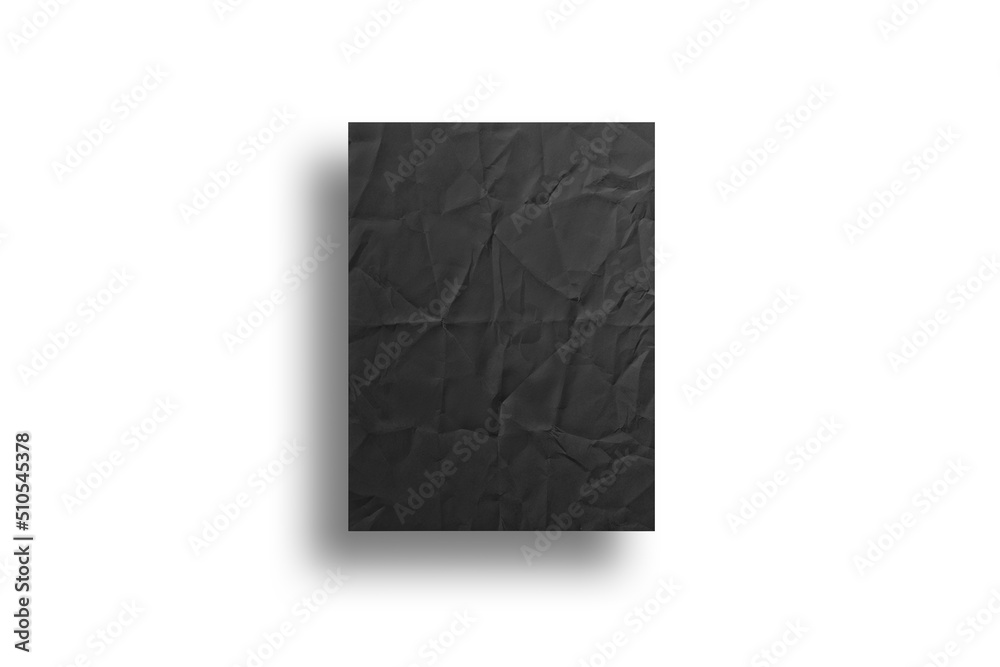 Blank black crumpled paper mockup isolated on white background. 3d ...