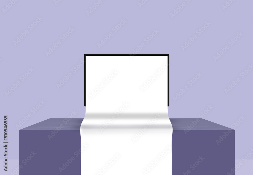 3D Laptop Screen With Blank Long Scrolling Screen On Blue Background ...