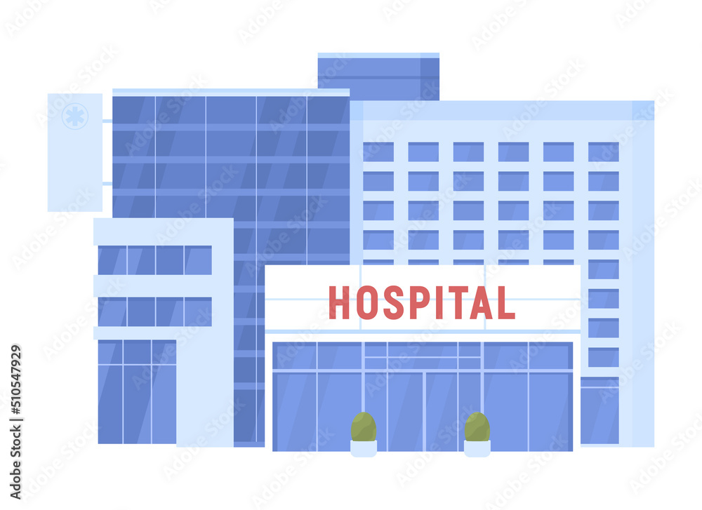 Hospital building semi flat color vector object. Editable figure. Full ...