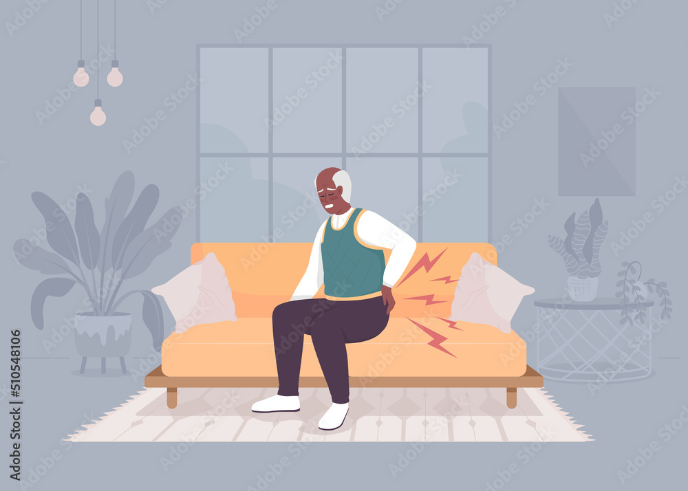 Degenerative joint disease in elderly flat color vector illustration ...
