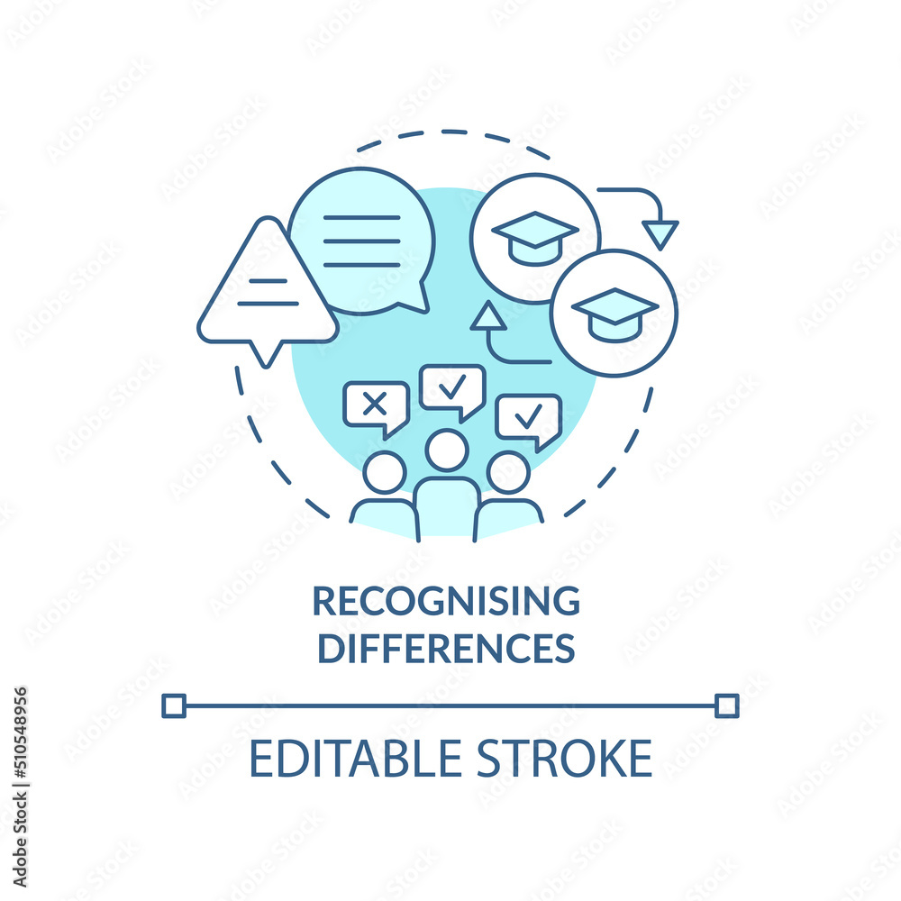 Recognising differences turquoise concept icon. Personal approach ...