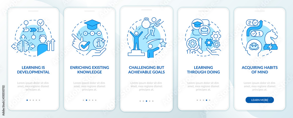 Learning Basic Concepts Blue Onboarding Mobile App Screen Walkthrough