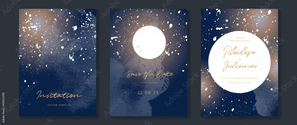 Galaxy themed wedding invitation vector template. Collection of luxury ...