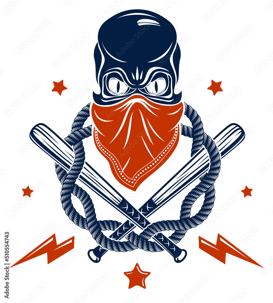 Gangster emblem logo or tattoo with aggressive skull baseball bats and ...