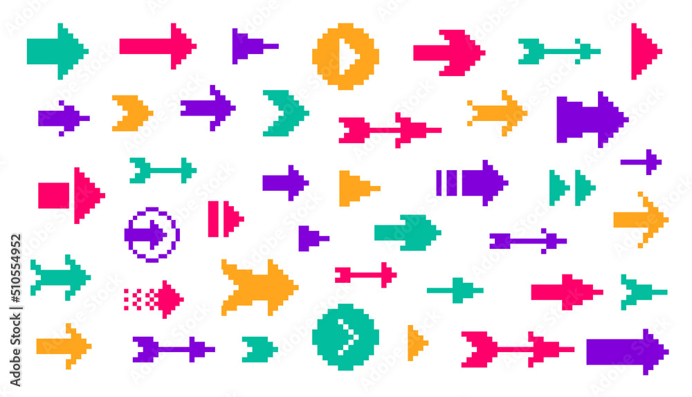 8 Bit pixel arrows vector big set of icons, collection of arrow ...