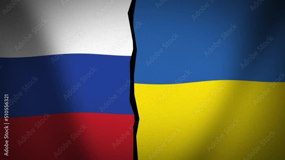 Russia Vs Ukraine flags clash concept 4K Animation Backdrop. Waving ...