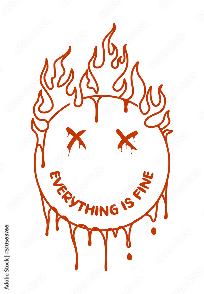 Burning emoji smile that melts and dripping. Design for t-shirt with ...