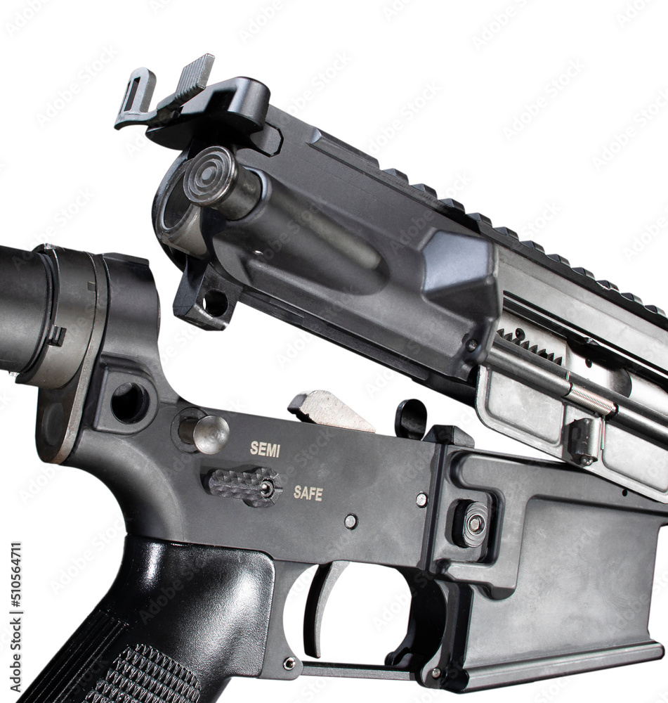 Upper and lower receiver coming apart in an assault rifle Stock Photo ...