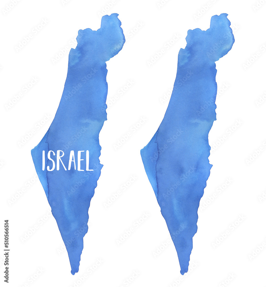 Photo Watercolour drawing of Israel Map Silhouette in sky blue color ...