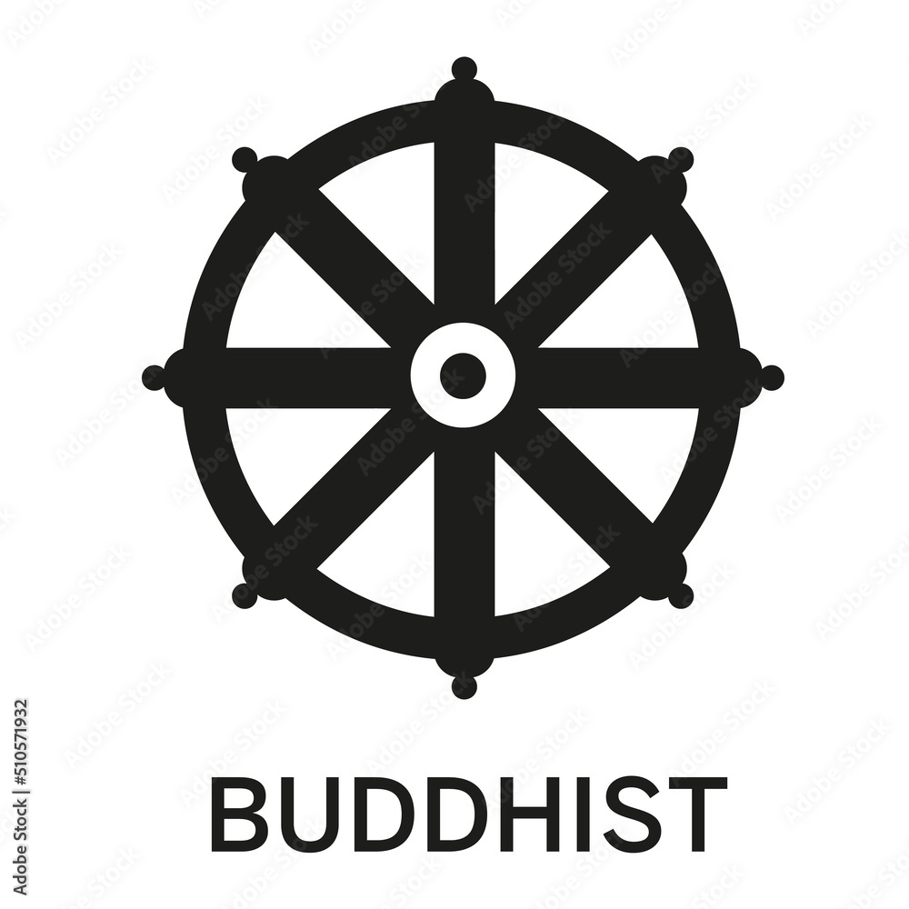Buddhism Wheel of Dharma icon. World religion symbols. Isolated vector ...