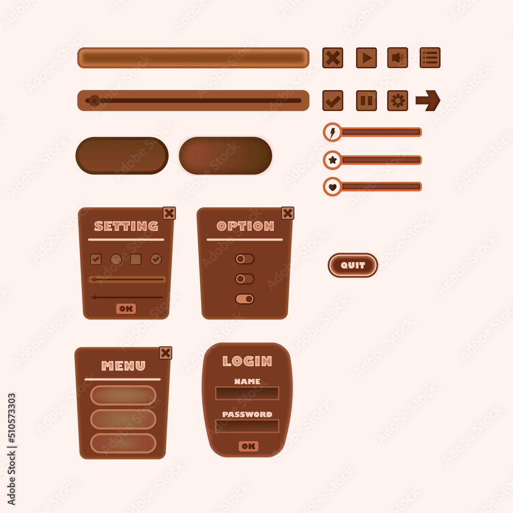 Game interface design elements with menu, option, loading, and setting ...