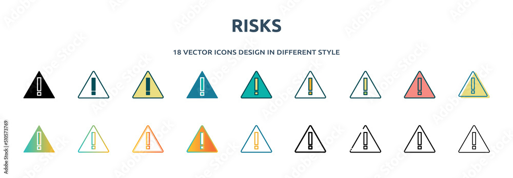 risks icon in 18 different styles such as thin line, thick line, two ...