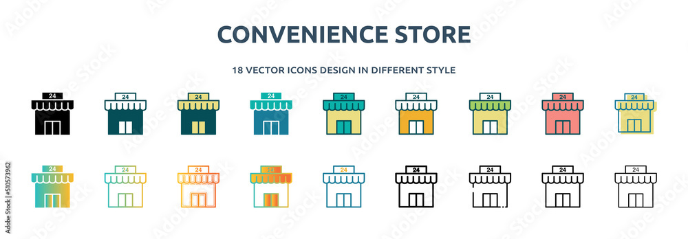 convenience store icon in 18 different styles such as thin line, thick ...