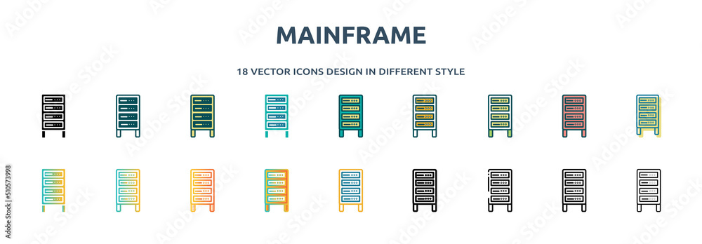 mainframe icon in 18 different styles such as thin line, thick line ...