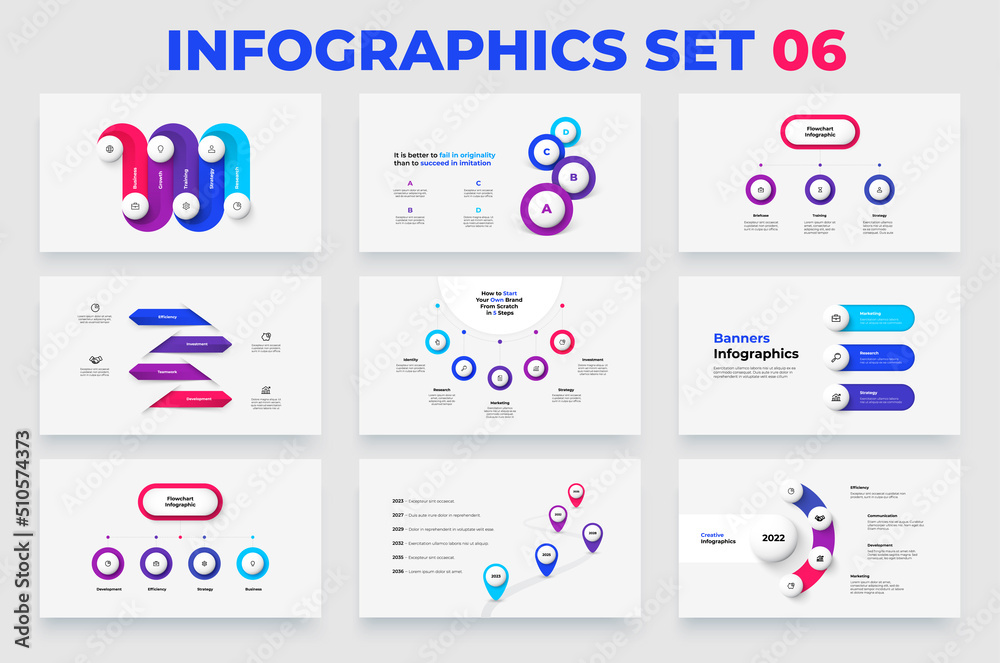 Nine slides with infographics elements for business presentation ...