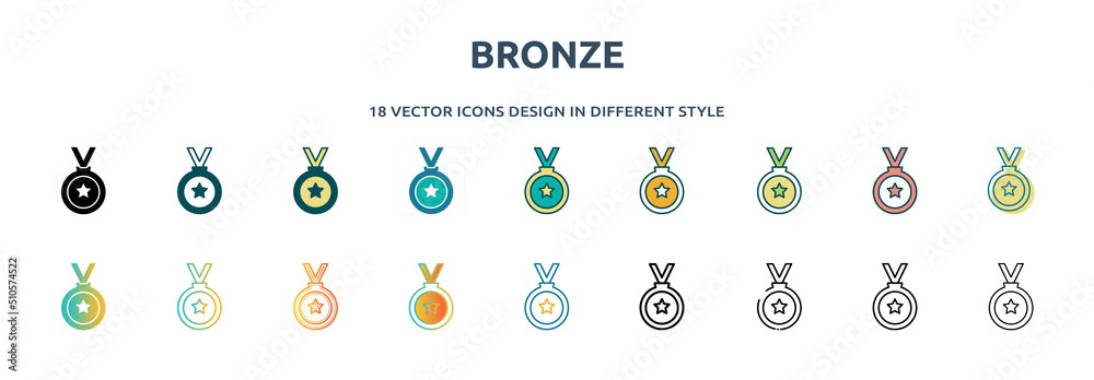 bronze icon in 18 different styles such as thin line, thick line, two ...