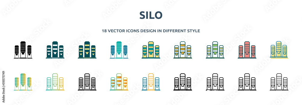 silo icon in 18 different styles such as thin line, thick line, two ...