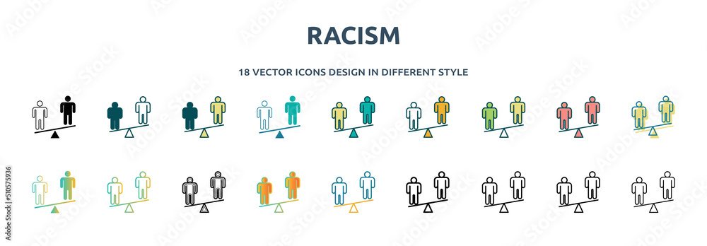 racism icon in 18 different styles such as thin line, thick line, two ...