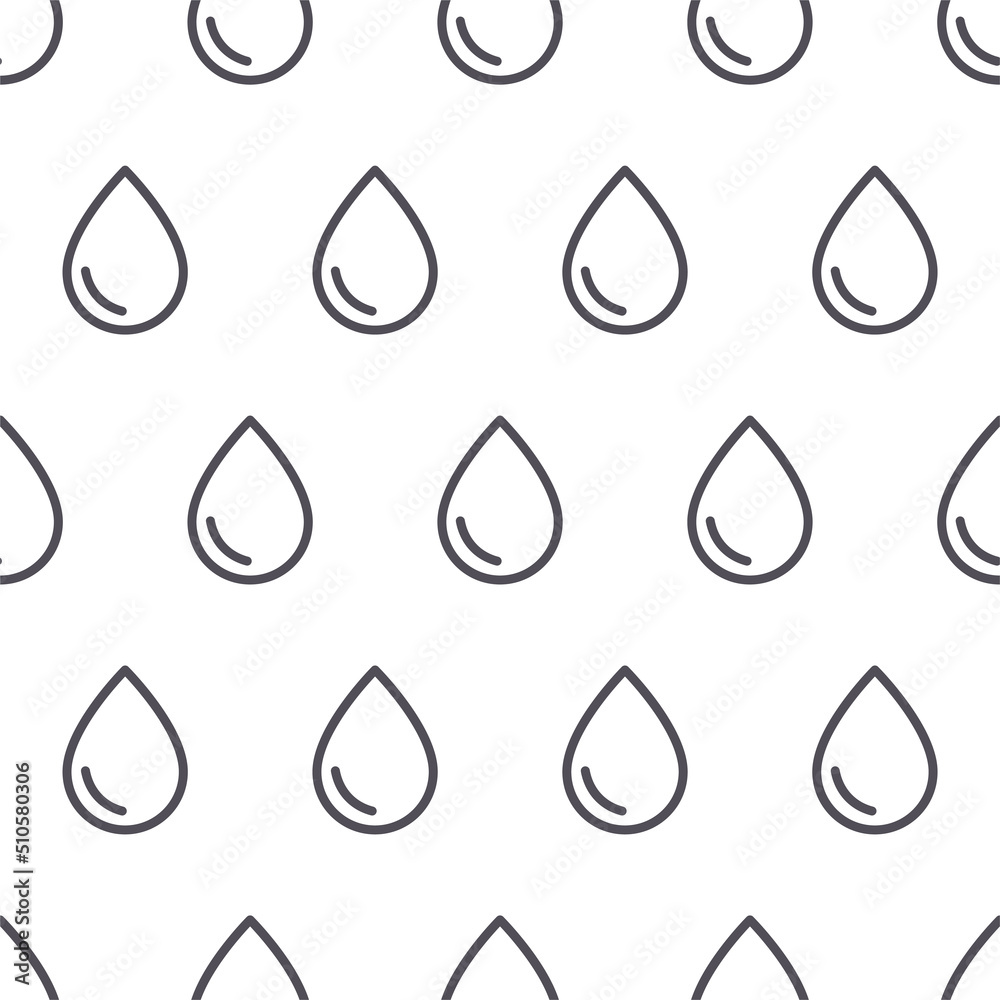 Outline rain drop in vector seamless pattern. Flat icon of water ...