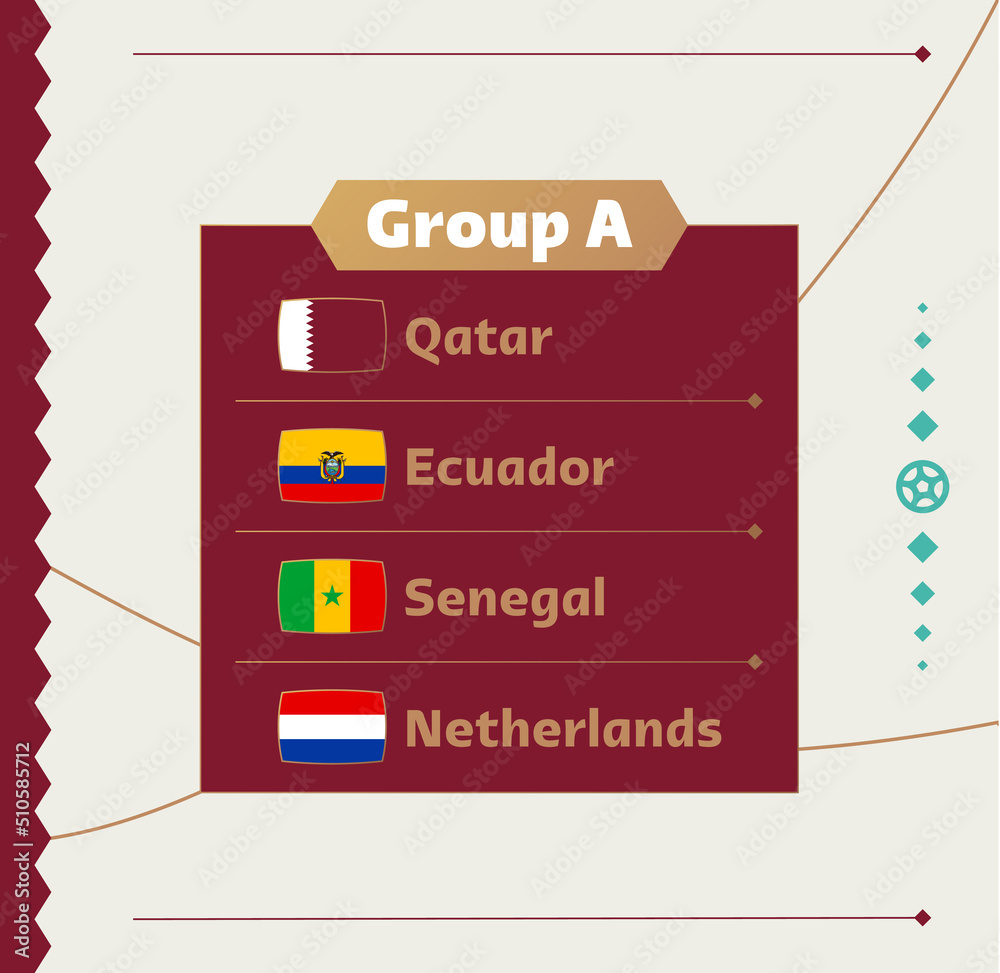 World football 2022 Group A. Flags of the countries participating in ...