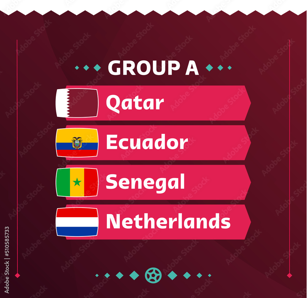 World football 2022 Group A. Flags of the countries participating in ...